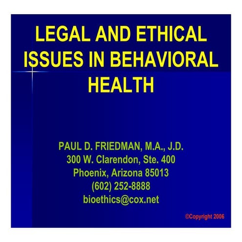 Legal and Ethical Issues in Behavioral Health | PDF