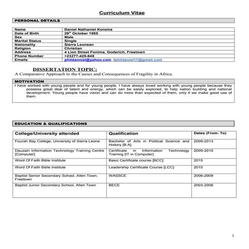 Daniel Cv | DOC | Elections | Politics
