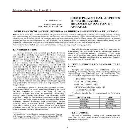 19- 24 SOME PRACTICAL ASPECTS OF CARE LABEL RECOMMENDATION OF APPAREL[1 ...