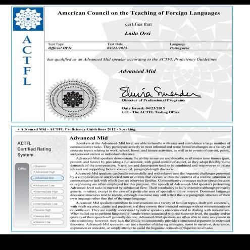 ACTFL Certificate | PDF