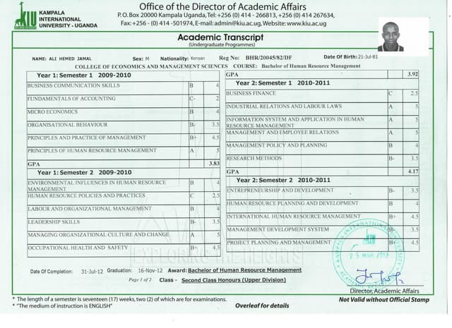 Academic Transcript Kyambogo University | PDF