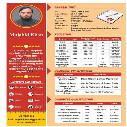 Mujahid Khan CV..(Pdf) | PDF