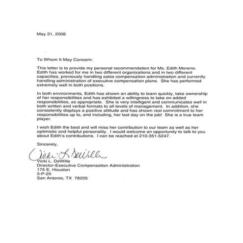 Letter of recommendation from Vicki DeWille | PDF