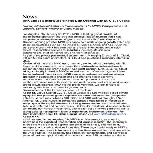 MNX Closes with St Cloud Capital | PDF