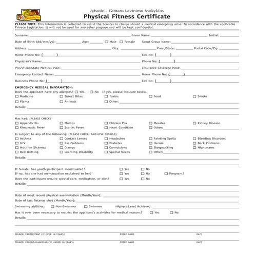 AGVM Physical Fitness Certificate | PDF