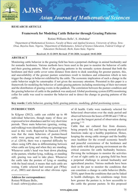 Framework For Modeling Cattle Behavior Through Grazing Patterns Pdf