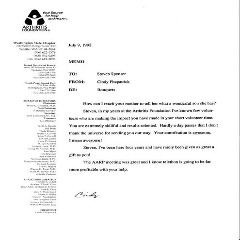 Arthritis Foundation laudatory memo | PDF