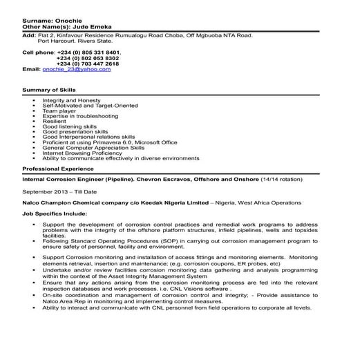 Onochie Emeka Jude Current CV | PDF
