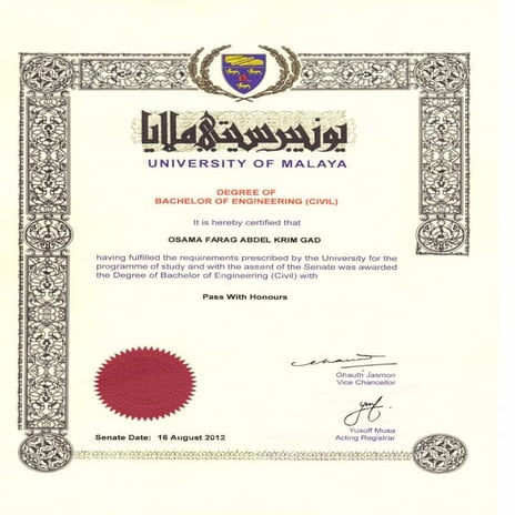 UTM Certificate & Academic Transcript