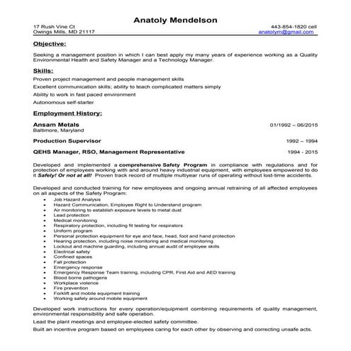 Anatoly Mendelson Resume | PDF