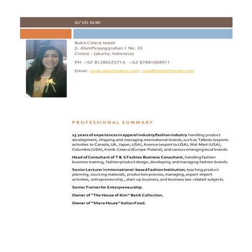 SU'UD CV October 2015 | DOCX | Apparel Industry | Industries