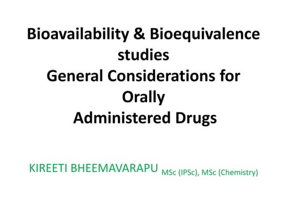 Bioavailability and Bioequivalence Studies | PPTX | Pharmaceutical ...