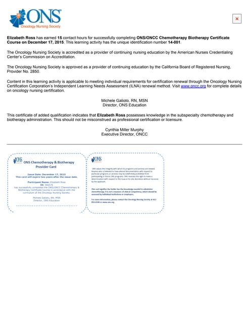 ONS Chemo-biotherapy certificate | PDF