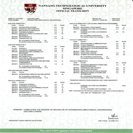 NTU transcript | PDF