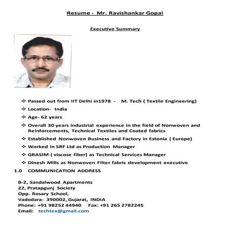 Short CV of RAVISHANKAR 2016 | DOCX