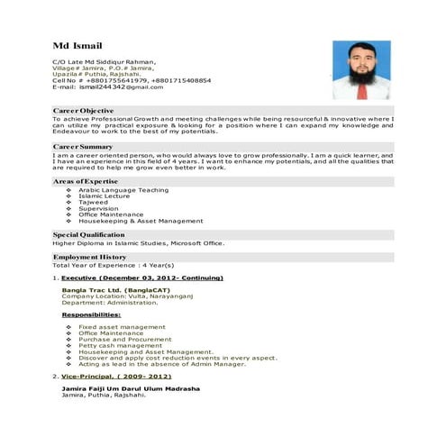 Md Ismail for Madrasha (CV) | DOCX