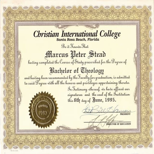 Bachelor of Theology Diploma from Christian Internation College | PDF