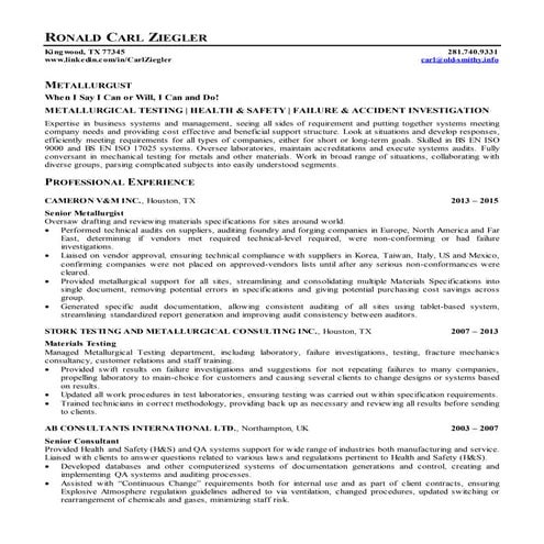 Ziegler Ronald Metallurgist Resume | DOCX