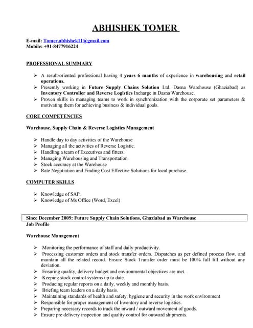 Store-Incharge-Resume | PDF