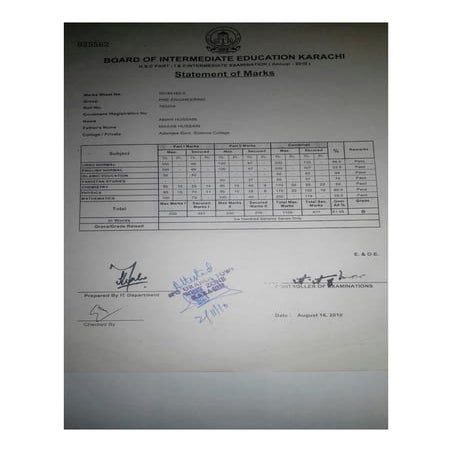 College 2nd Year Mark Sheet PDF | PDF