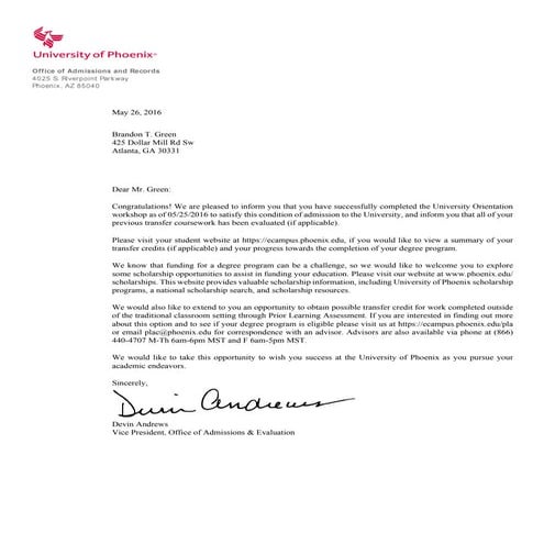 University Orientation Completion Letter | PDF