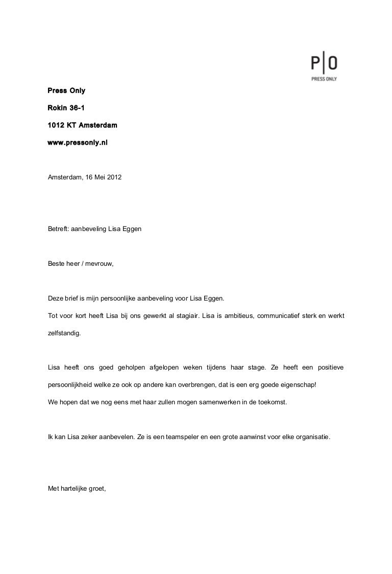 Aanbevelings brief PO