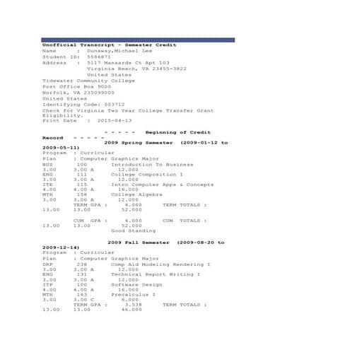 Unofficial Transcript | PDF