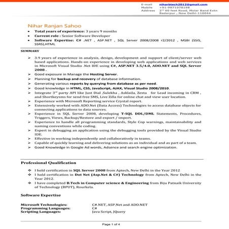 NIHAR SAHOO-UPDATE_Resume | DOC | Databases | Computer Software and Applications