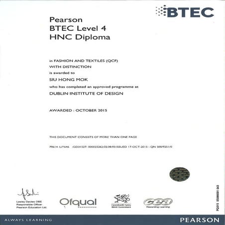 HNC Diploma in Fashion Design and Textile | PDF