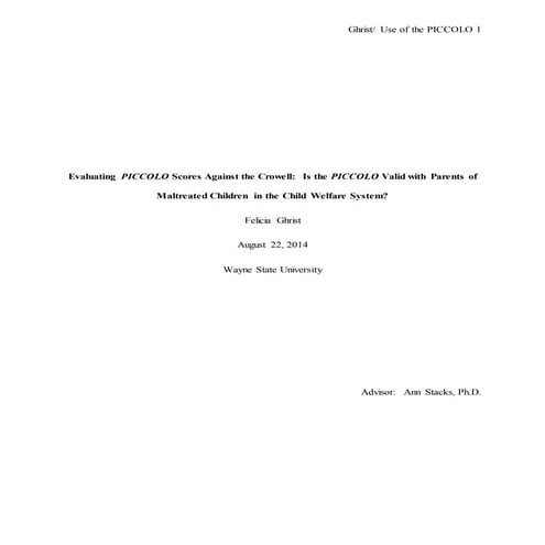 Evaluating PICCOLO Scores Against the Crowell Is the PICCOLO Valid with ...