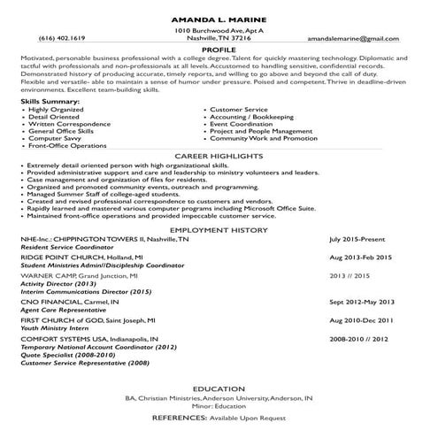 Amanda Marine Resume | PDF | Business | Business and Finance