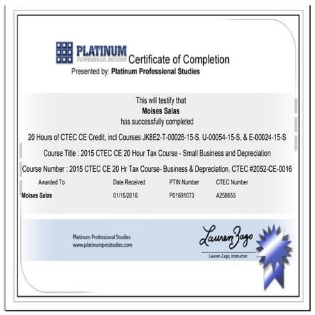 New Revised copy of my CTEC CERT. | PPT