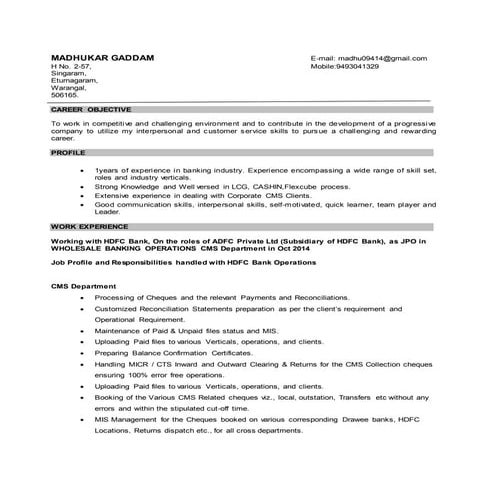 bank exp resume | DOCX