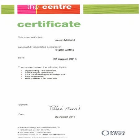 Digital Writing Certificate | PDF
