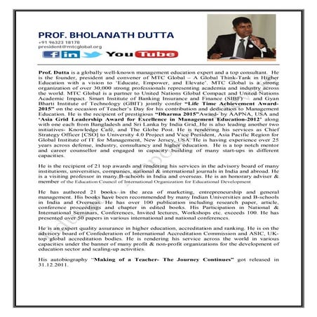 Prof. Bholanath Dutta- Bio Note | PDF