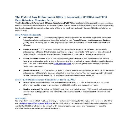 The Federal Law Enforcement Officers Association (FLEOA) and FERS ...