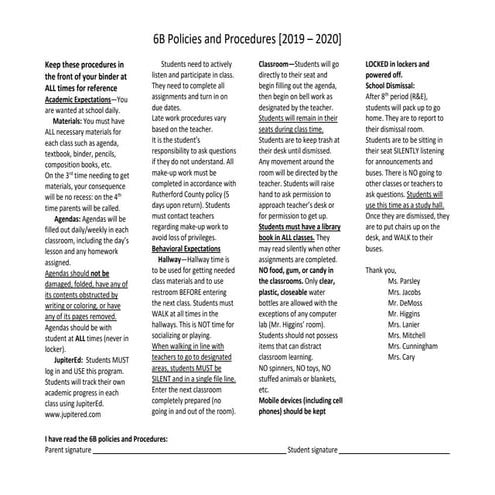 6th Grade 6B polices and procedures 19-20.docx