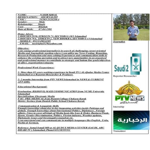 Nasir journalism CV | DOCX