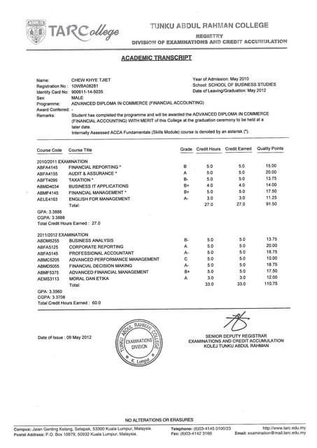 Official Transcript of Academic Record | PDF