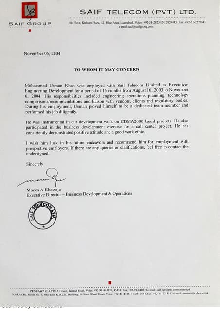 DVCOM experience letter | PDF