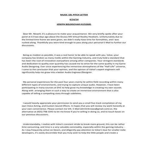 Pitch Letter Homework | RTF