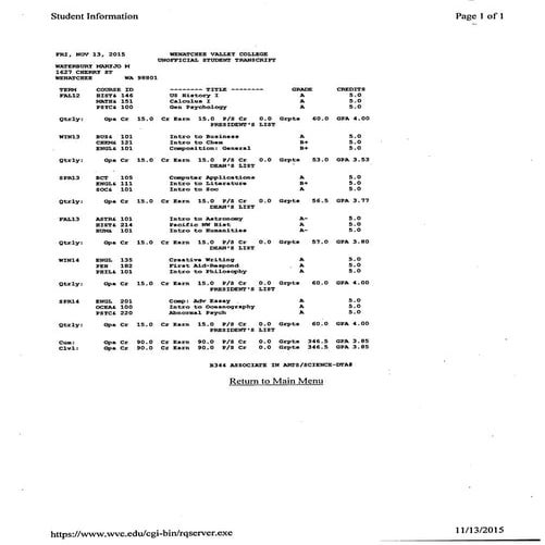 WVC Transcript | PDF