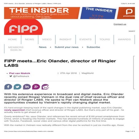FIPP meets...Eric Olander, director of Ringier LABS | News | FIPP.com
