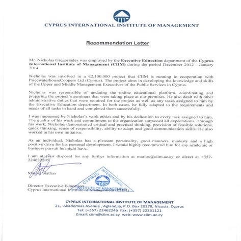 CIIM recommendation letter | PDF