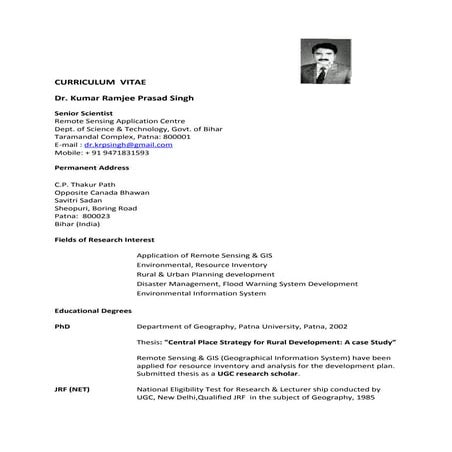 CURRICULUM VITAE_Dr.K.R.P.Singh | PDF