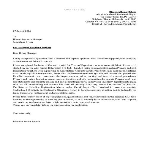 Budget manager cover letter example | DOCX