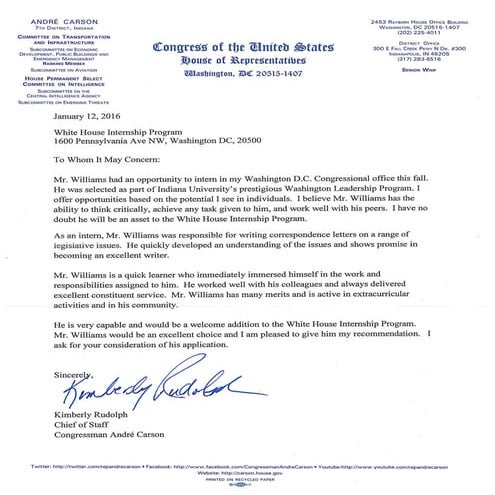 Congressman Andre Carson Reccomendation letter | PDF