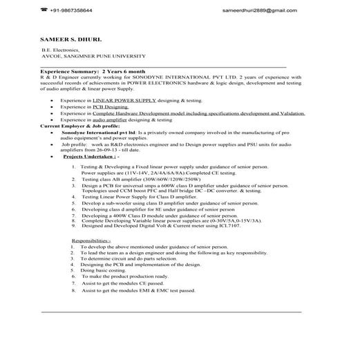 sameer dhuri CV | DOC