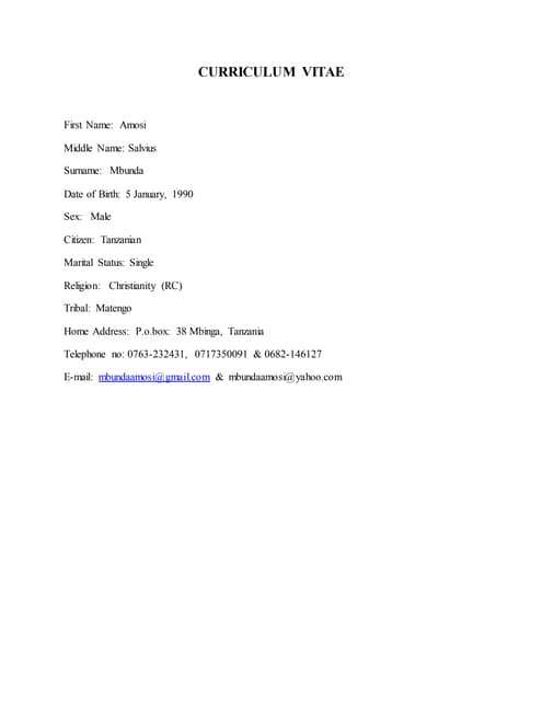 Curriculum Vitae Sample Format | PDF