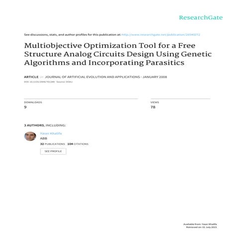 Multiobjective Optimization Tool For A Free Structure Analog Circuits Design Using Genetic
